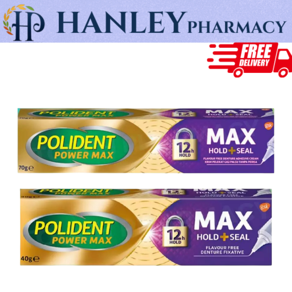 POLIDENT POWER MAX HOLD + SEAL FLAVOUR FREE DENTURE 40G/70G | Shopee ...