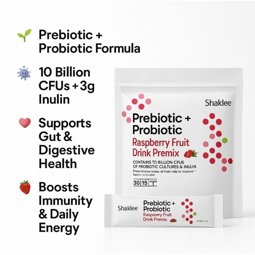 Shaklee Prebiotic + Probiotic Raspberry Drink | 30 Sticks | Gut Health ...