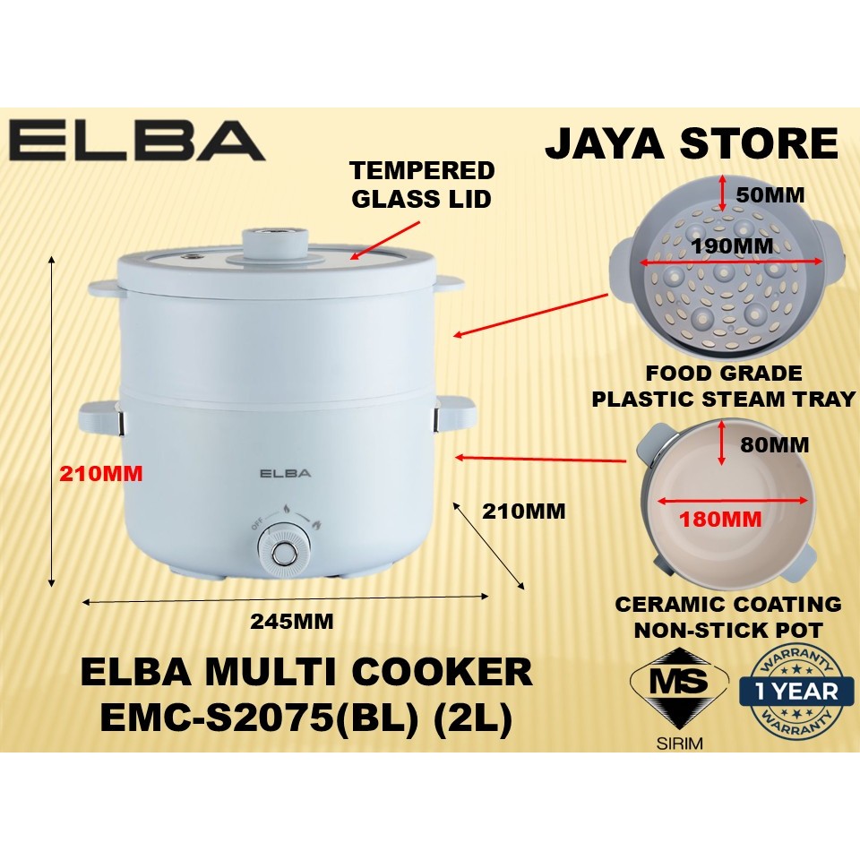 Elba 2L Multi Cooker With Ceramic Coating Non-Stick Inner Pot EMC-S2075 ...