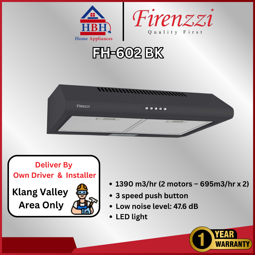 (Deliver By Own Lorry) Firenzzi 60cm FH-602 BK Dual Motor Quiet Slim ...
