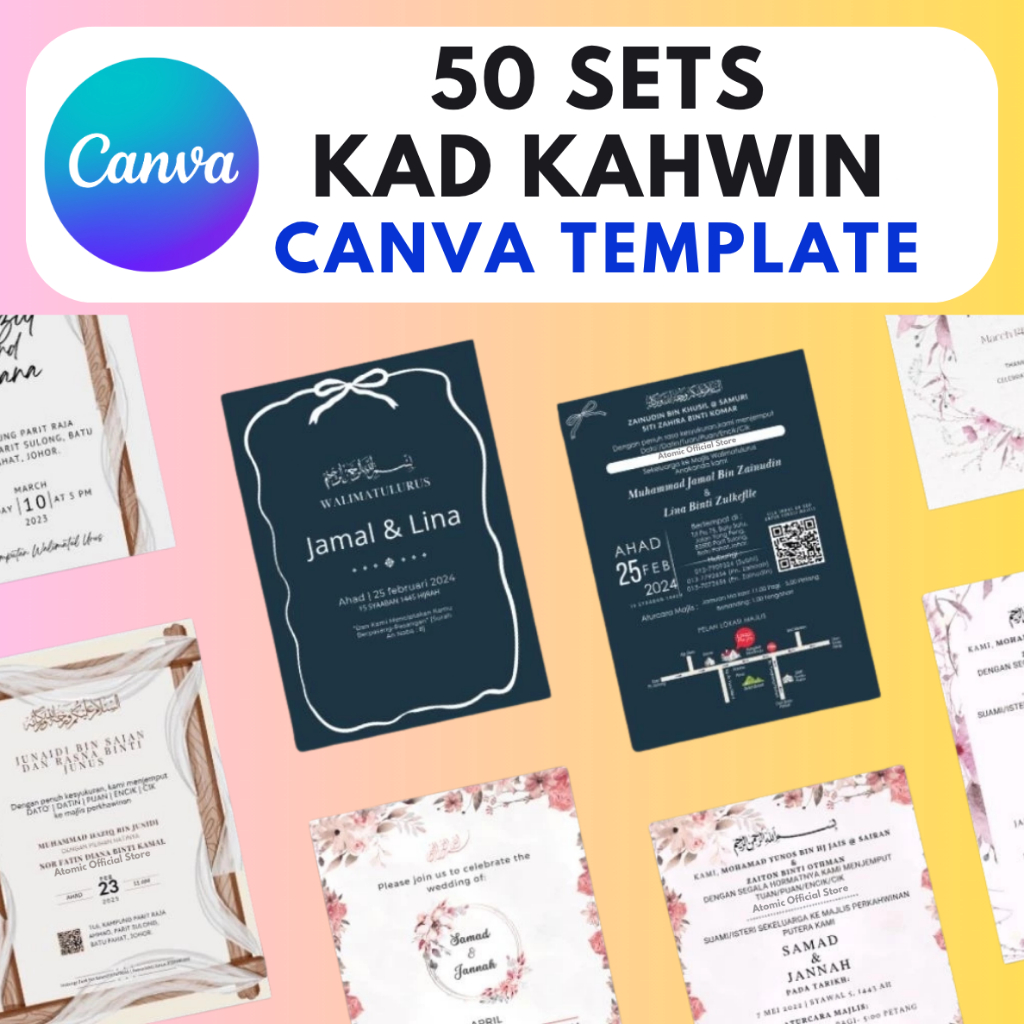 🔥INSTANT🔥 50 Sets Kad Kahwin Canva Template | Kad Jemputan Majlis ...