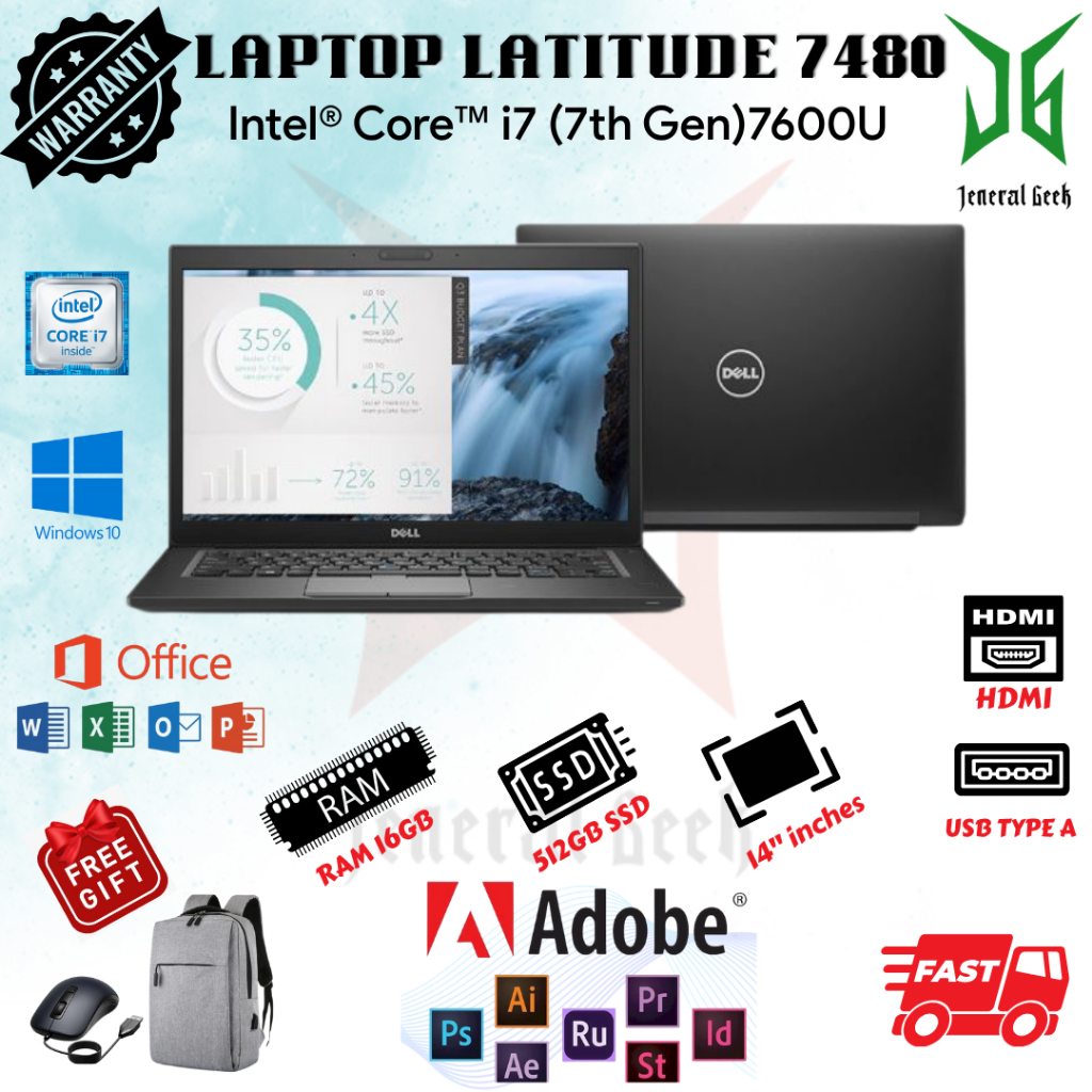 Dell Latitude 7480 – Core i7 7th Gen | 8GB RAM | 256GB SSD | 14" Full ...