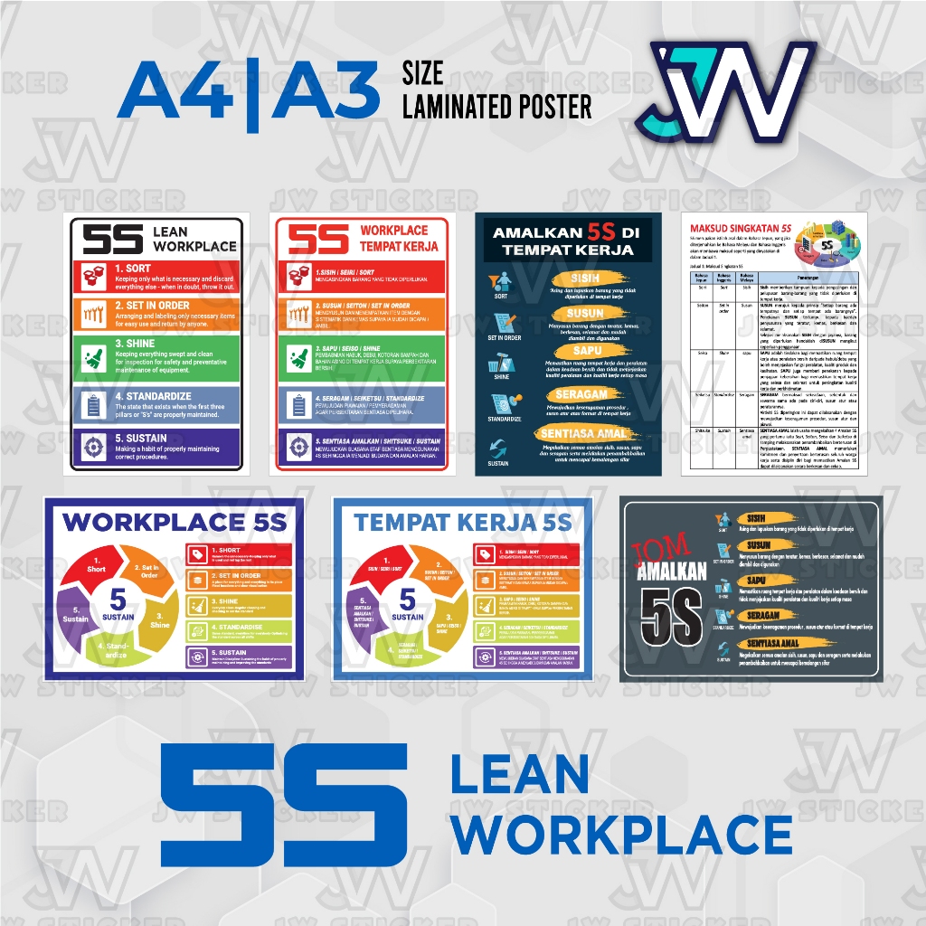 5S Safety Workplace A4/A3 Laminated Poster | Outdoor Signage | 5S ...
