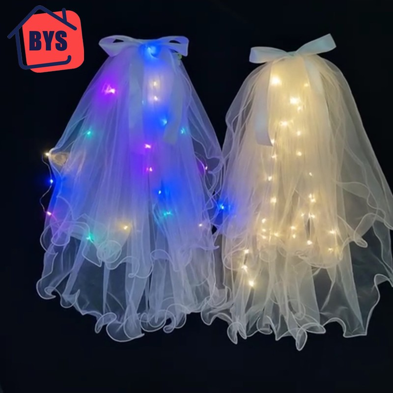 [Free Battery] BYS LED Children Adult Bride Bow Veil Wedding Hen Night ...