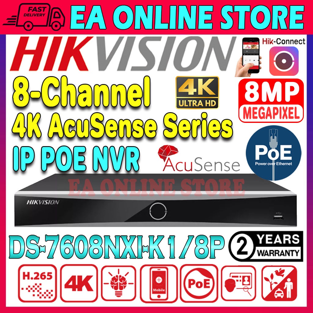 HIK HIKVISION CCTV POE NVR Network 8CH UP TO 12MP/8MP 4K Plug and Play ...