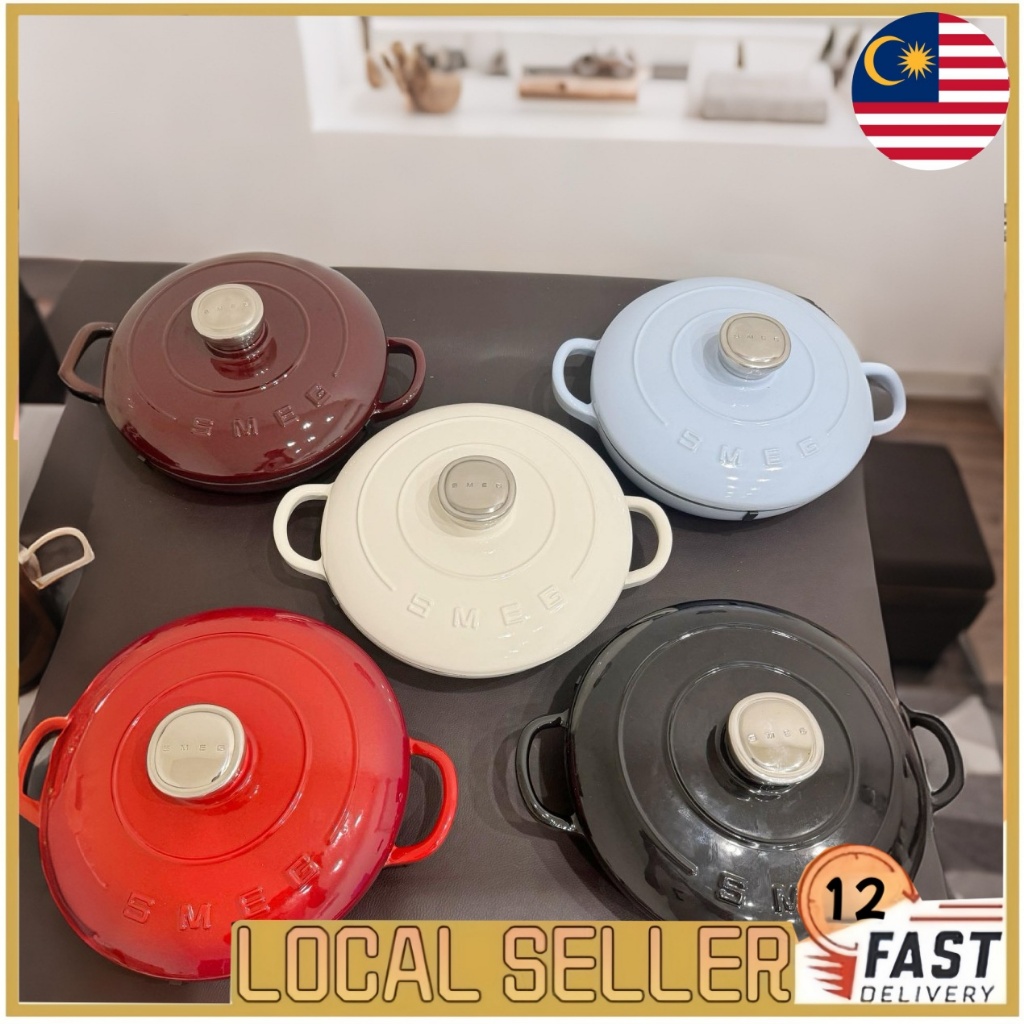 Smeg Collection Pot 26cm Casserole Cast Iron Pot Pan 26cm Set Pisau ...