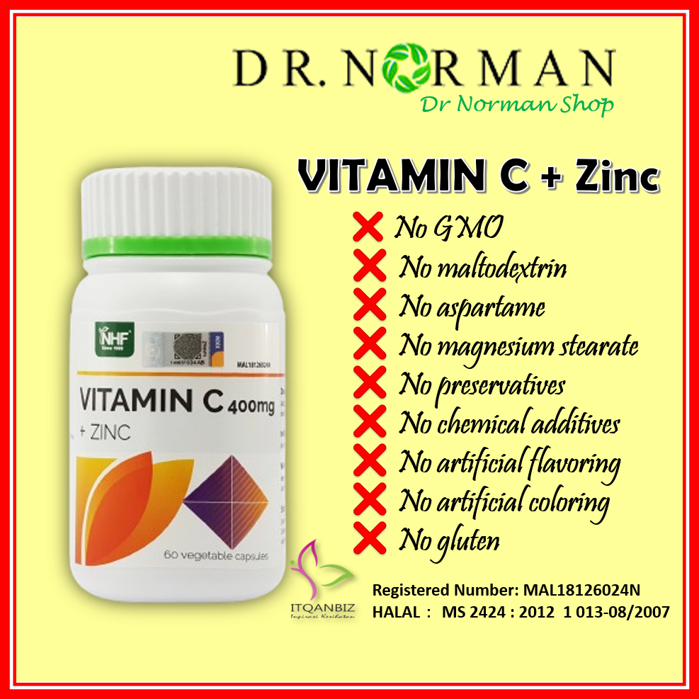 DR NORMAN - NHF Vitamin C +Zinc 60 Capsule & Natura C Plus Sachet ...