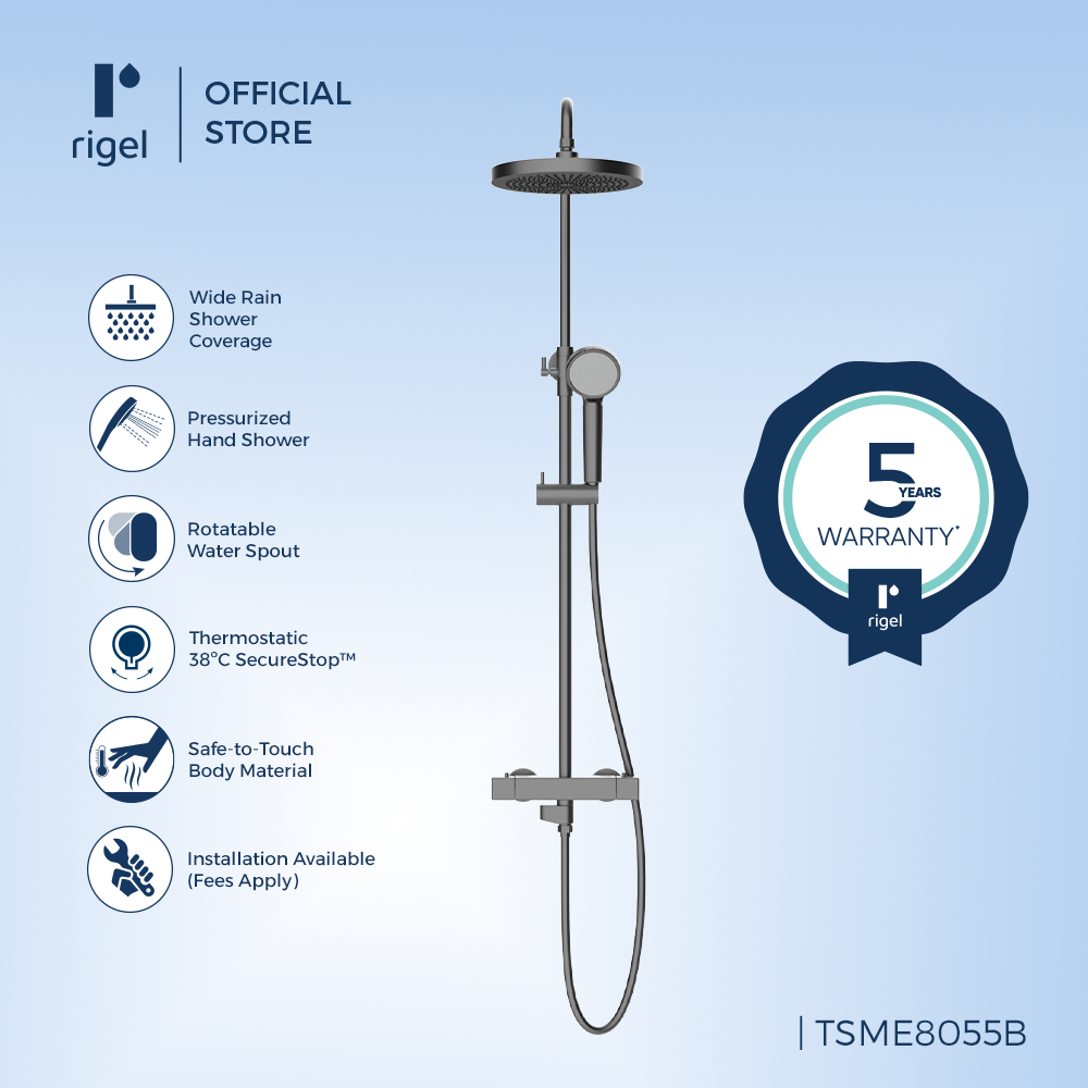 RIGEL Thermostatic Gunmetal Rain Shower Set TSME8055B (GUN) | Shopee ...
