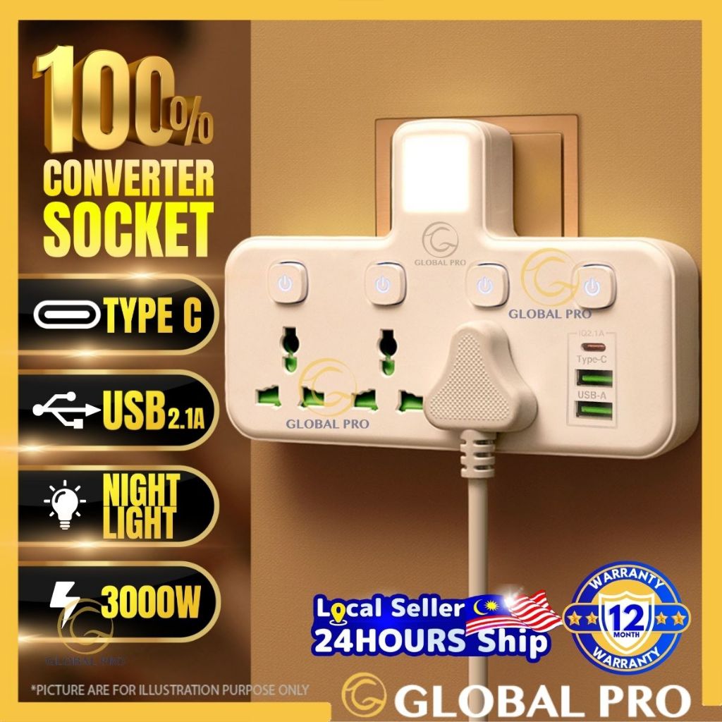 T-ADAPORT UNIVERSAL SOCKET TYPE C USB 2.1A With Daylight Night Lamp ...