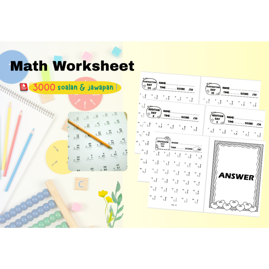 PDF I Mathematics Worksheets l Addition, Subtraction, Multiplication ...