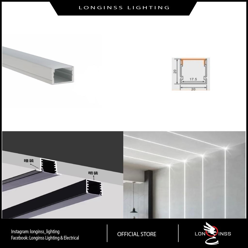 LED Aluminium Surface Profile Casing Silver Colour + Cover White ( 20mm ...