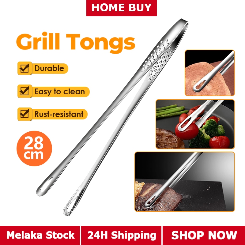 Stainless Steel Barbecue Clip 28CM Long Handle Food Tongs Steak French ...