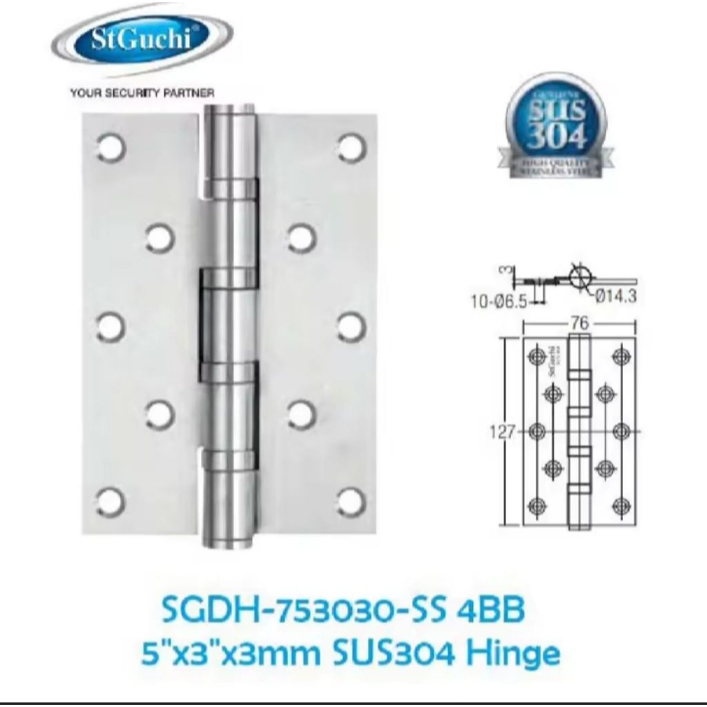 St Guchi- Super Heavy Duty Stainless Steel SUS 304 Door Hinges 3 Pcs ...