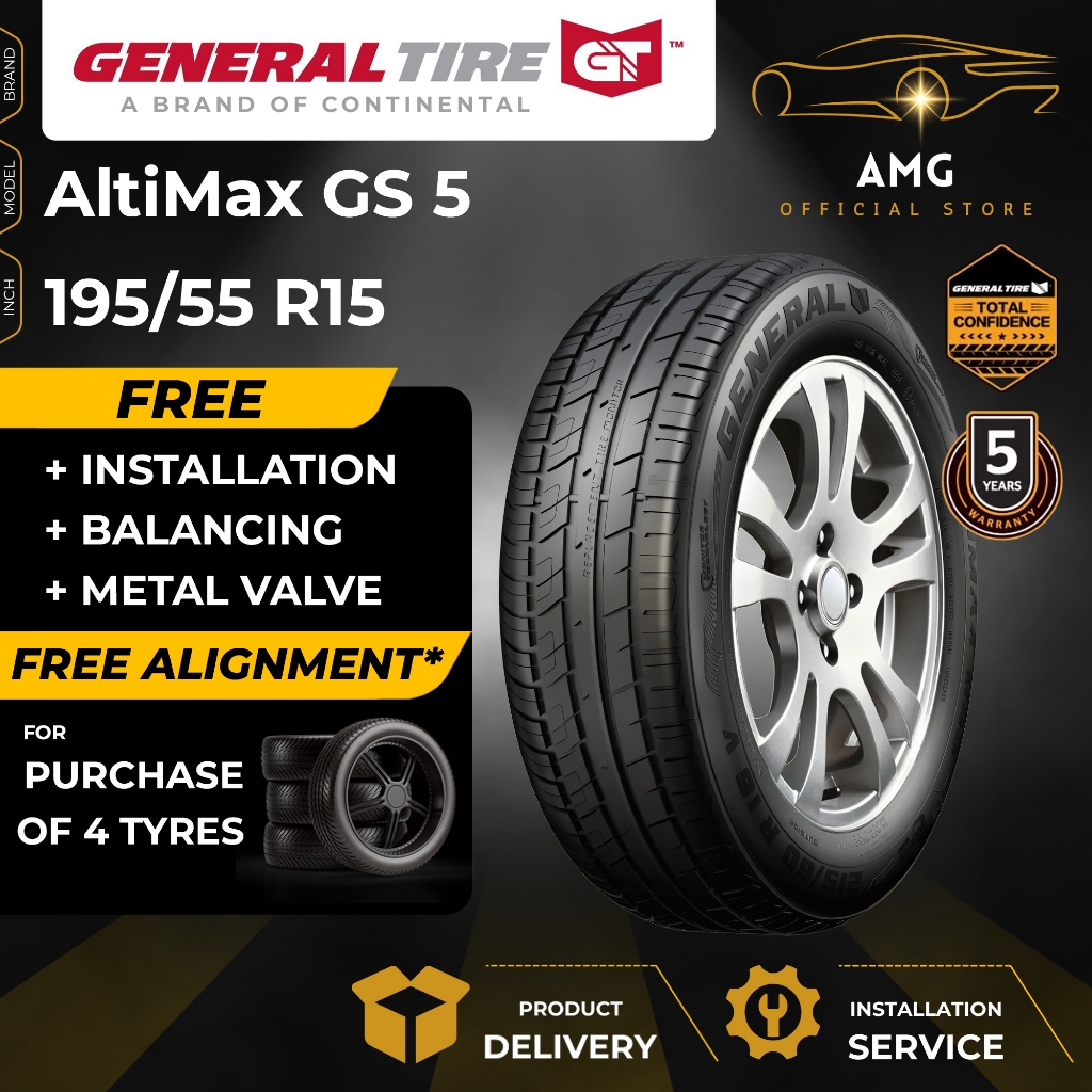 GENERAL TIRE AltiMax GS5 Car Tire (FREE INSTALLATION/DELIVERY) 195 55 ...