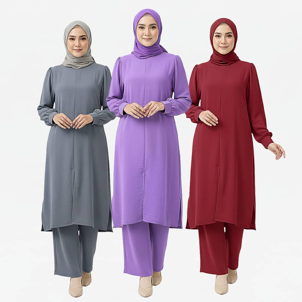 Muslimah Wanita 2026 Suite Set Premium Baju Saluar Long Sleeve Zip Cey ...