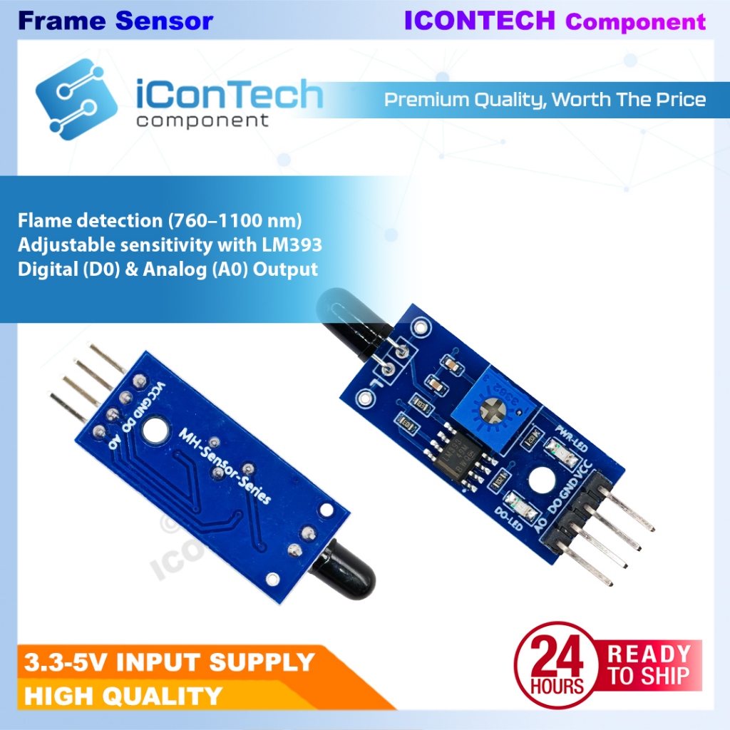 4-Pin IR Flame Fire Detection Sensor Module LM393 for Arduino / ESP32 ...