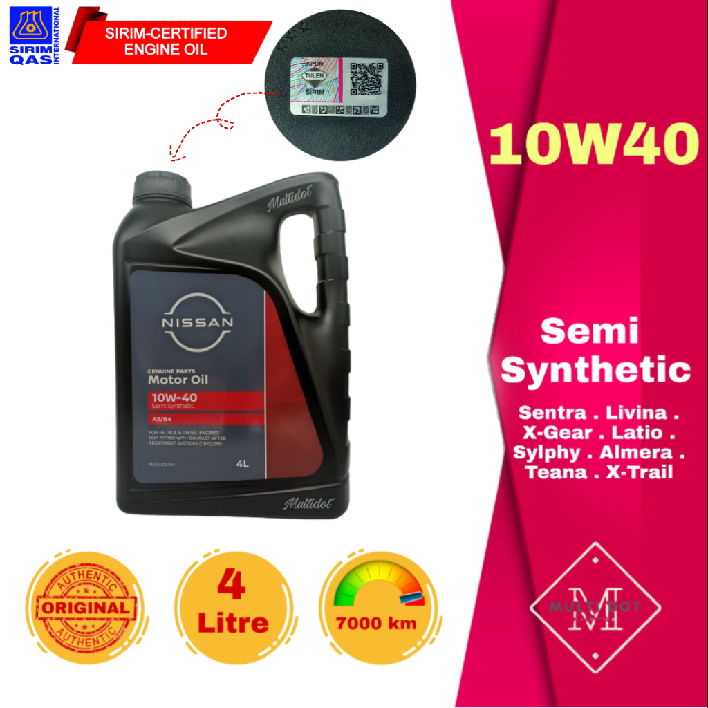 Nissan Engine Oil A3/B4 10W40 4L Semi Synthetic 4L Sentra Livina Latio ...