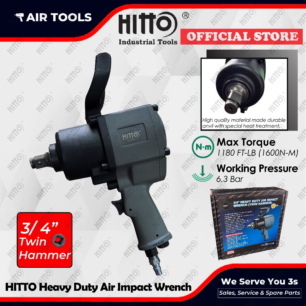 [ HITTO ] 3/4" TWIN HAMMER HEAVY DUTY AIR IMPACT WRENCH | GUN BUKA ...