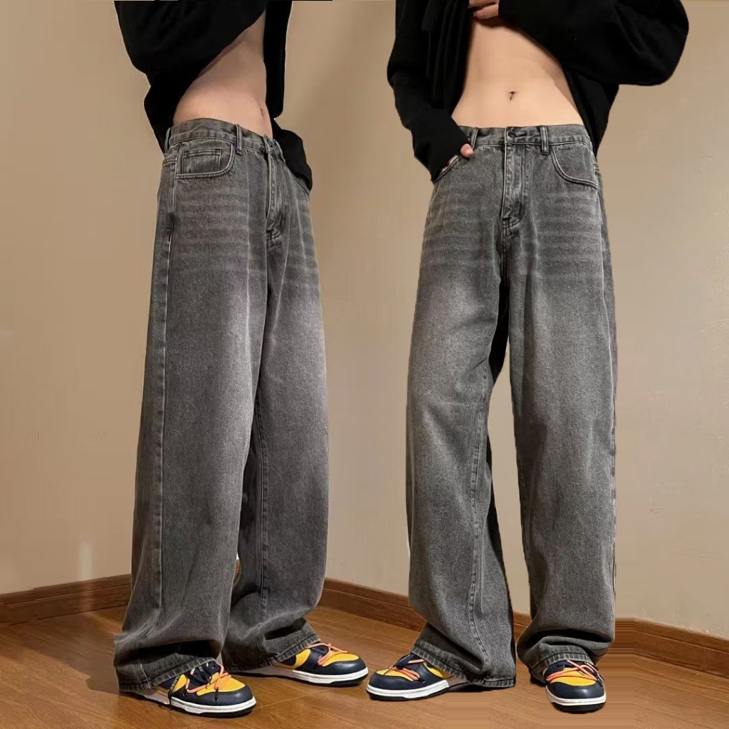 Men Korean Loose Jeans Hip Hop Straight Cut Jeans Seluar Jeans Lelaki ...