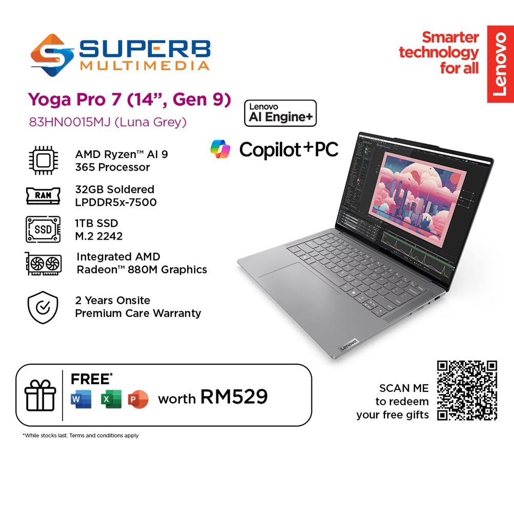 Lenovo Yoga Pro 7 83HN0015MJ AI Powerful Laptop (AMD Ryzen AI 9 365 ...