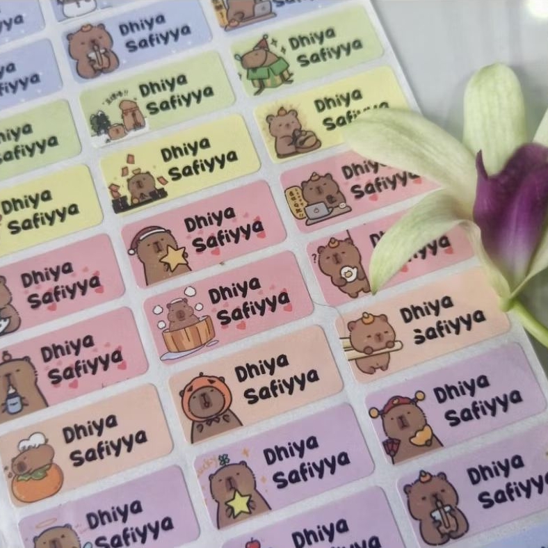 Sticker Nama Sekolah Fancy (42pcs) - Capybara, Lotso, Kuromi, Melody ...