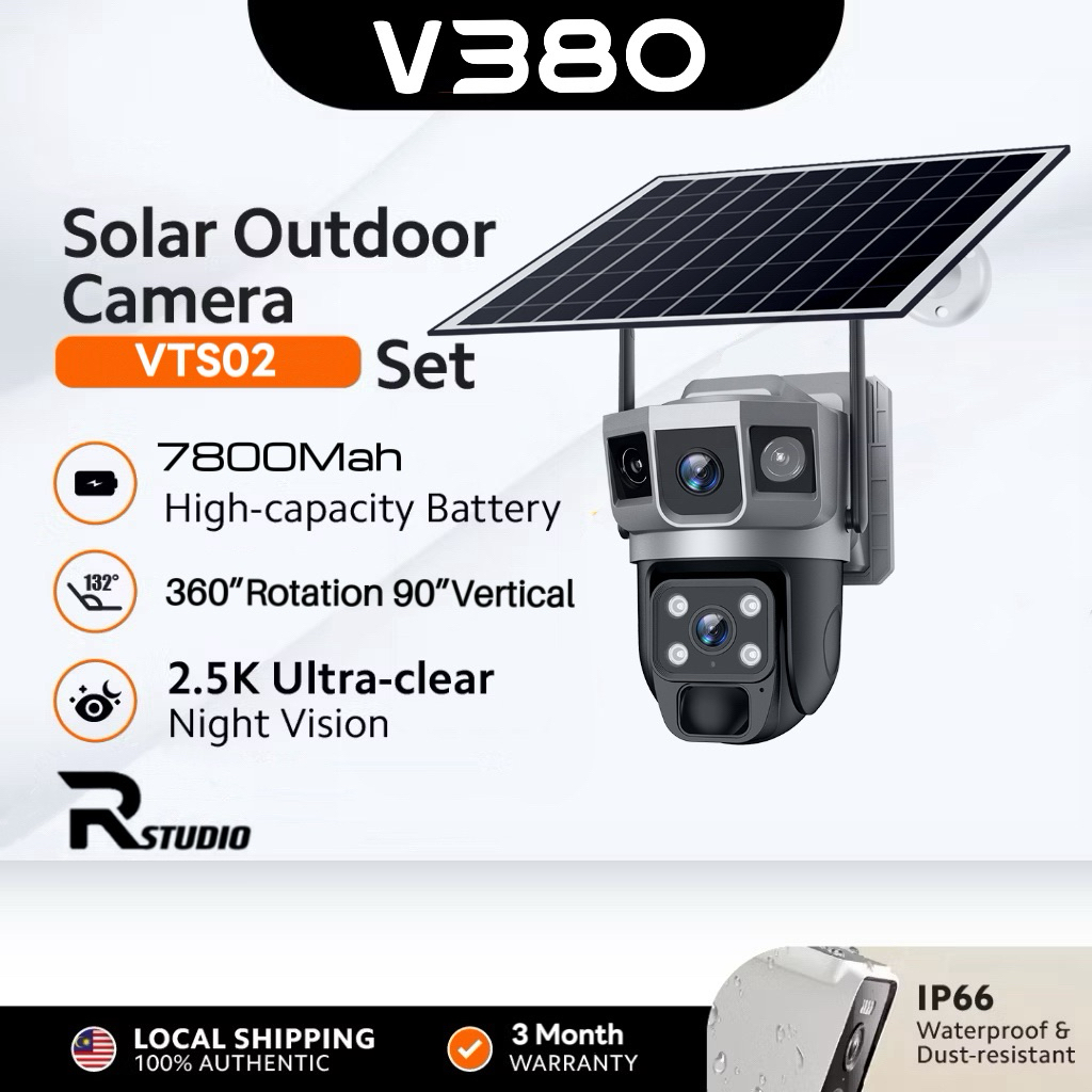 V380 PRO Three Screen CCTV Solar Outdoor Wireless Camera IP66 ...