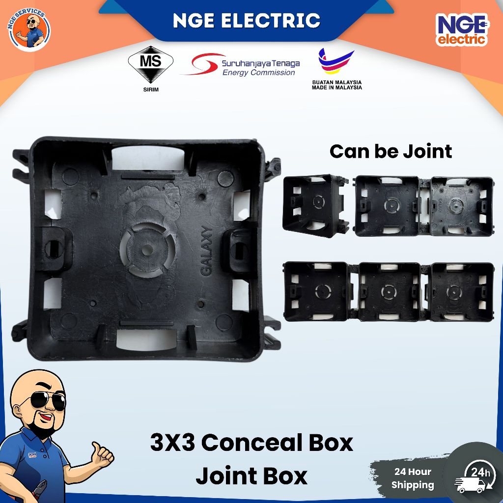PVC| 3 × 3 PVC Junction Black Box Single Switch Box Base Joint Conceal ...