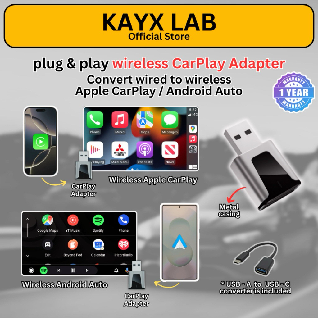 [KAYX LAB] Wireless Carplay Adapter Apple Carplay Android Auto Wire to ...