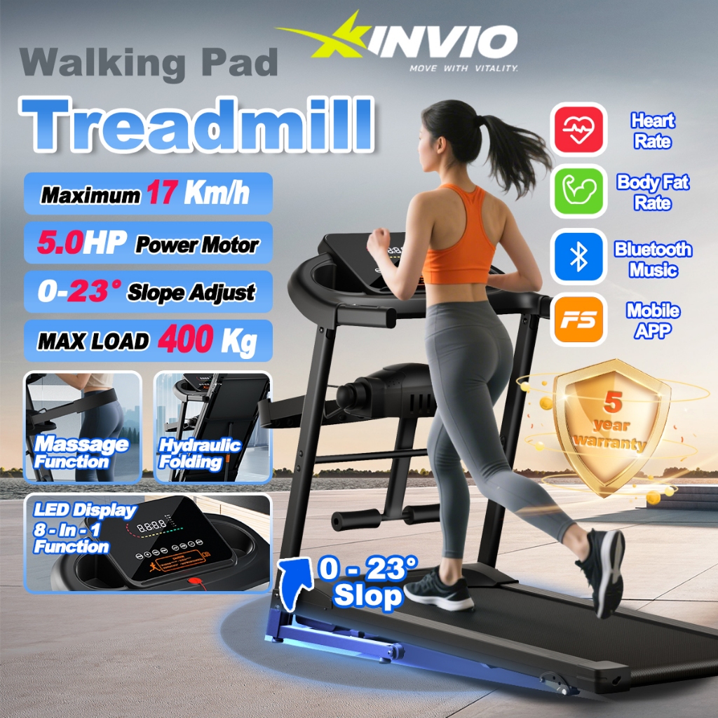 17KM Foldable Treadmill 5.0HP Smart Walking Pad with Handle Massager ...