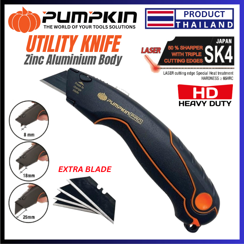 [PUMPKIN] Heavy Duty Retractable Utility Knife Cutter With Extra Blade ...