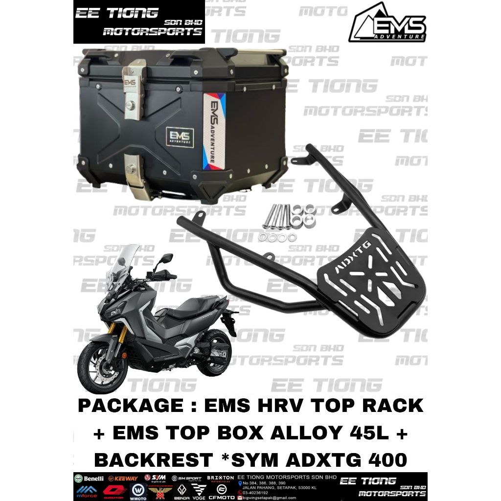 PACKAGE SET - EMS TOP RACK + EMS TOP BOX 45L ALLOY WITH BACKREST FOR ...