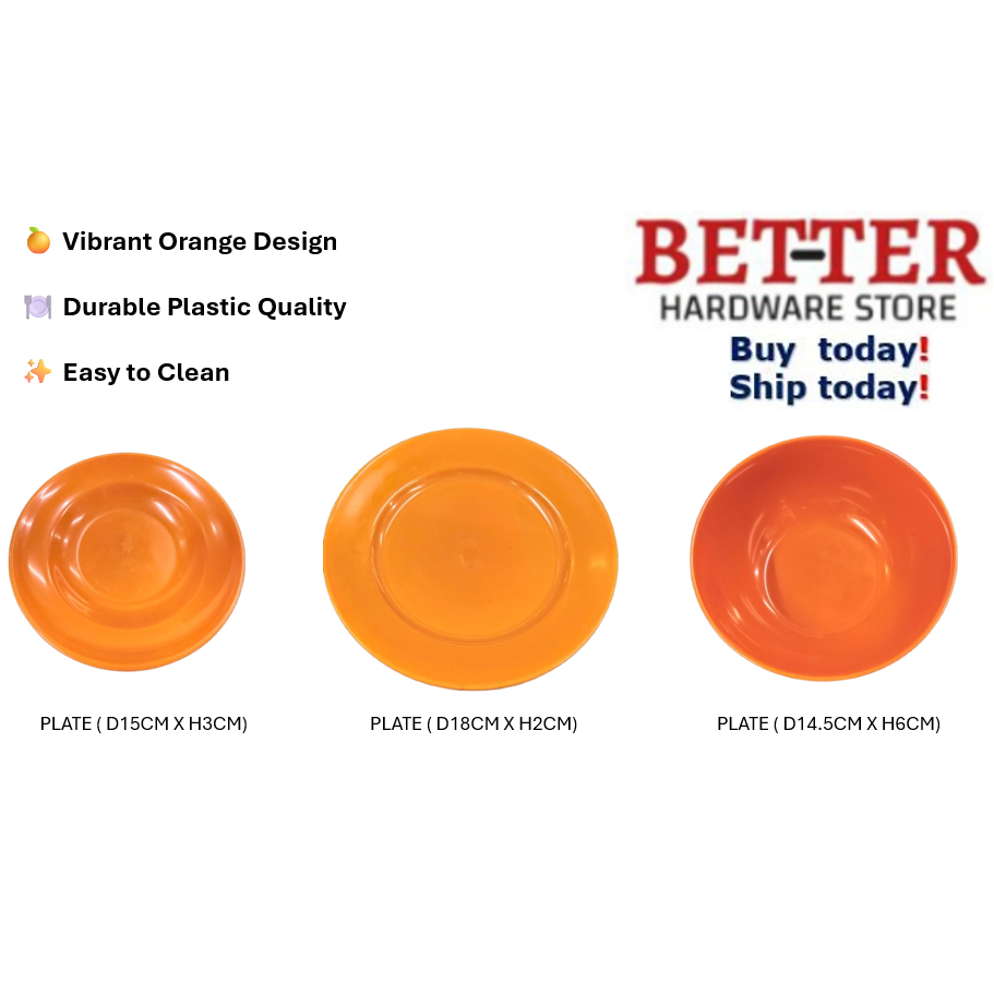 Plate 6"/7" Deep/ Flat orange Colour Piring Plate/ Bowl (6'') | Shopee ...