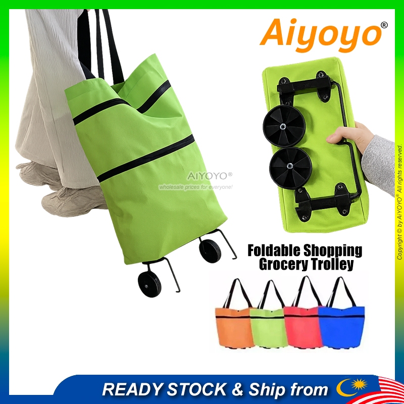 Troli Beg Beroda Foldable Shopping Grocery Trolley Nylon Bag Storage ...
