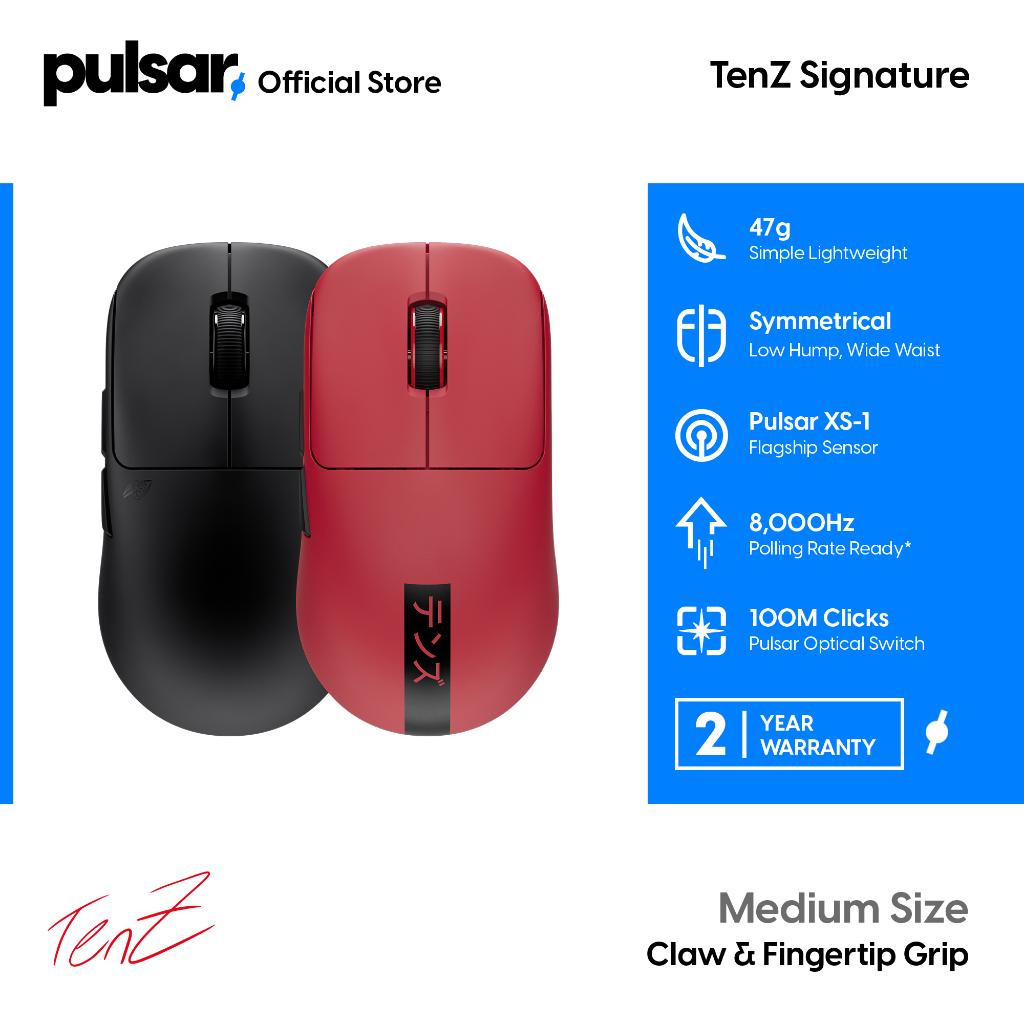 Pulsar TenZ Signature Edition Wireless Mouse - Black/Red [Symmetrical ...
