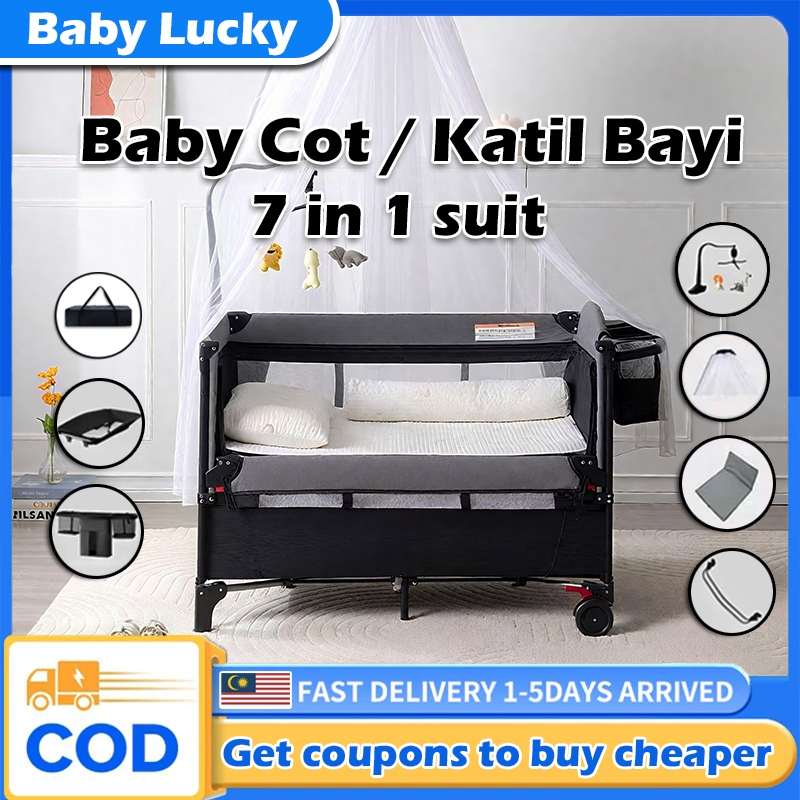 COD Portable Baby Cot Infant Playpen Travel Bed Baby Crib With Side ...