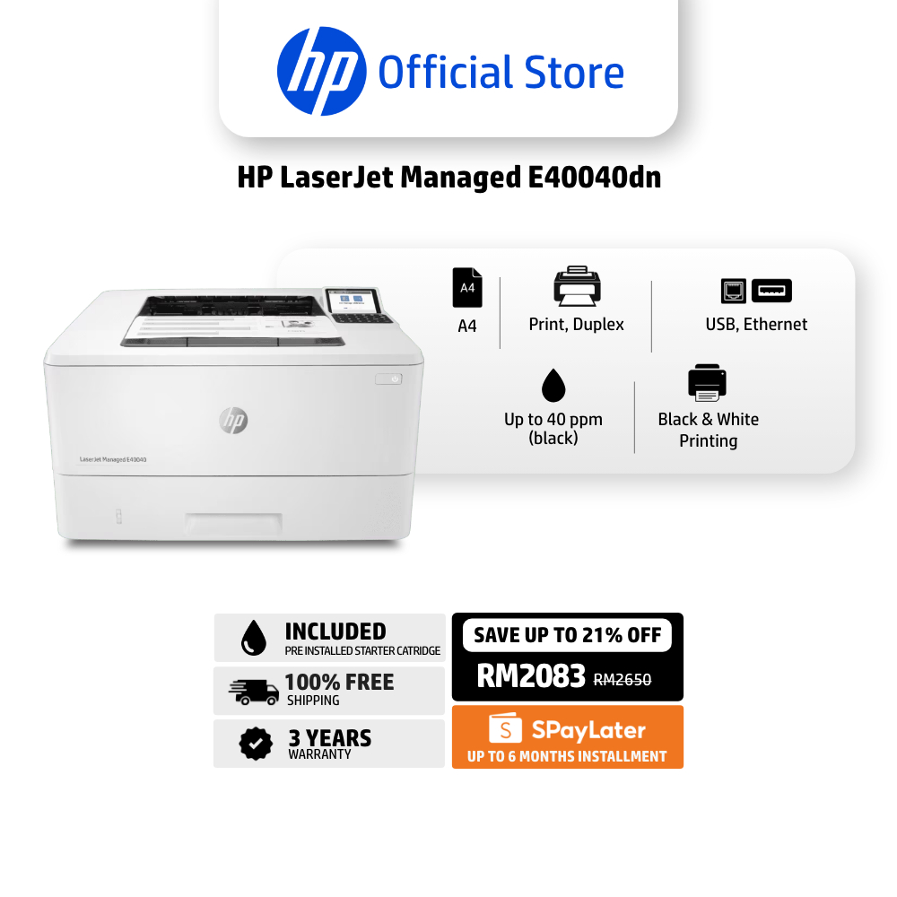 HP LaserJet Managed E40040dn | A4 | USB, Ethernet | Print | Dynamic ...