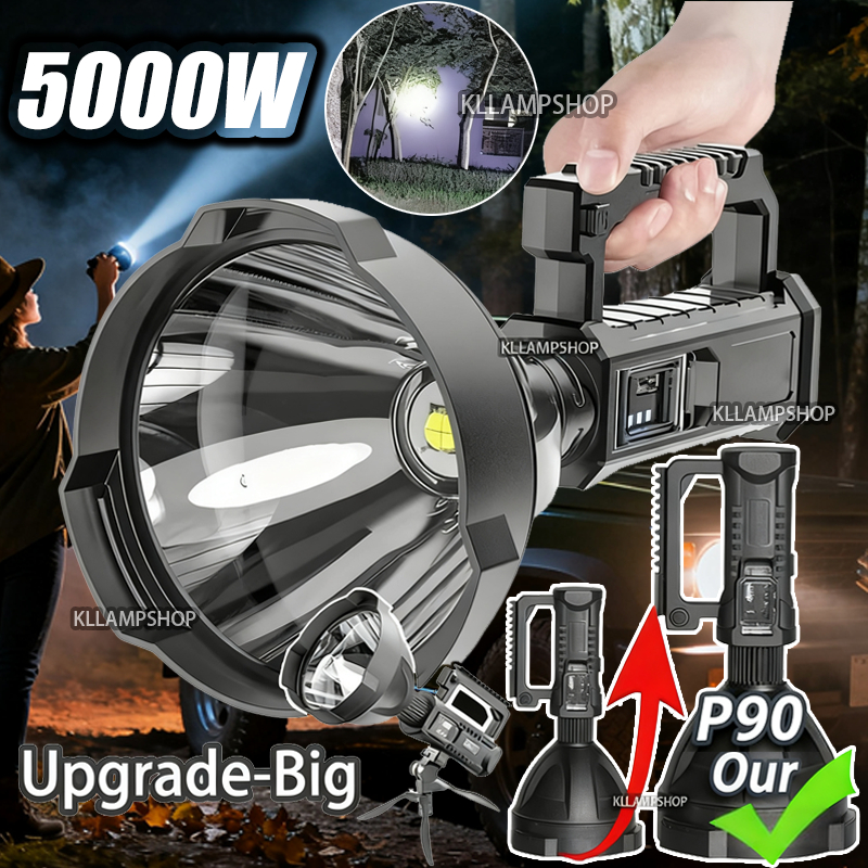 👍5000W Portable Flashlight with Stand Big Torch light Super bright ...