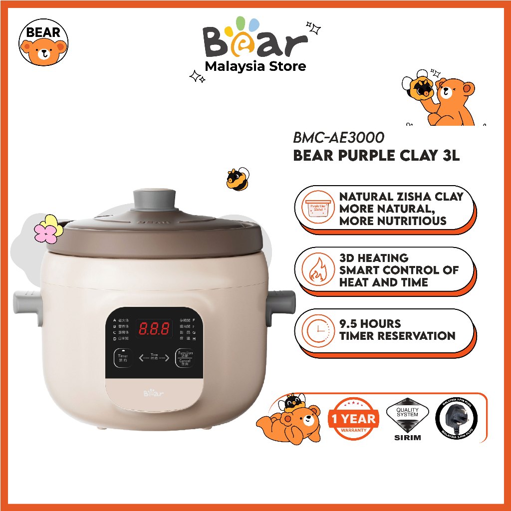 Bear 3L Multi Function Slow Cooker BMC-AE3000 | Purple Clay Inner Pot ...
