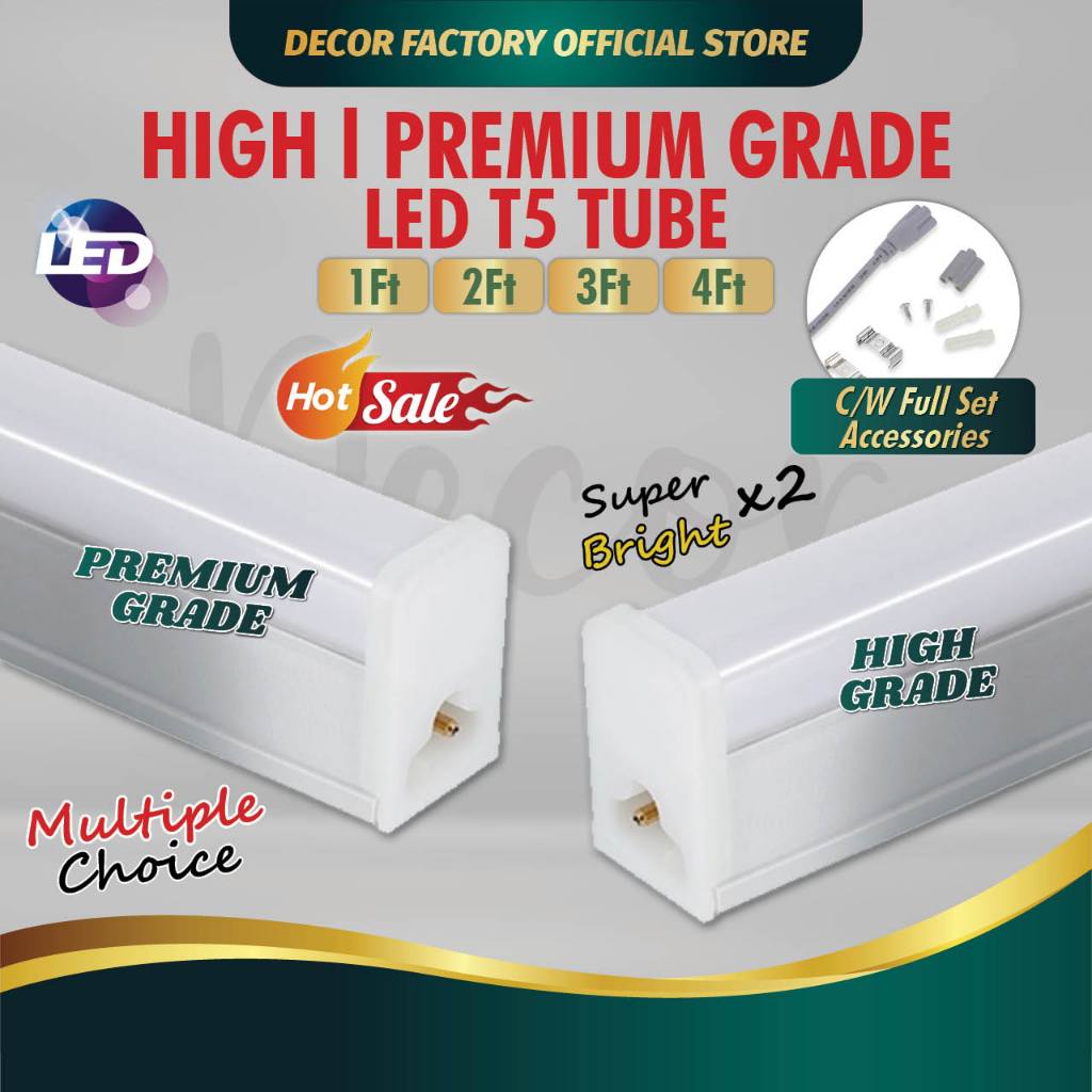 [SET OF 2PCS/4PCS] LED T5 Tube Light High/Premium Grade With Connector ...