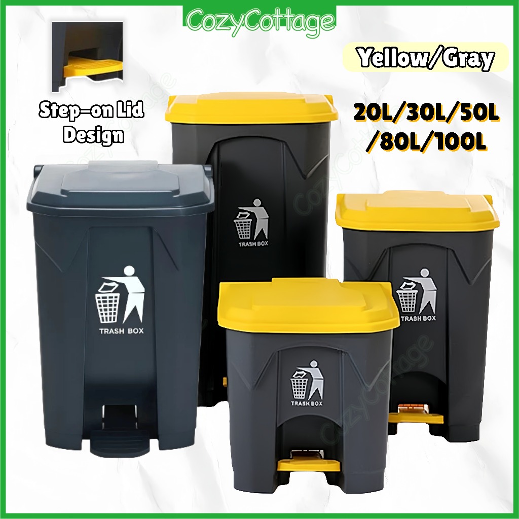 20/30/50/80/100L Plastic Dustbin With Foot Pedal Kitchen Trash Can ...