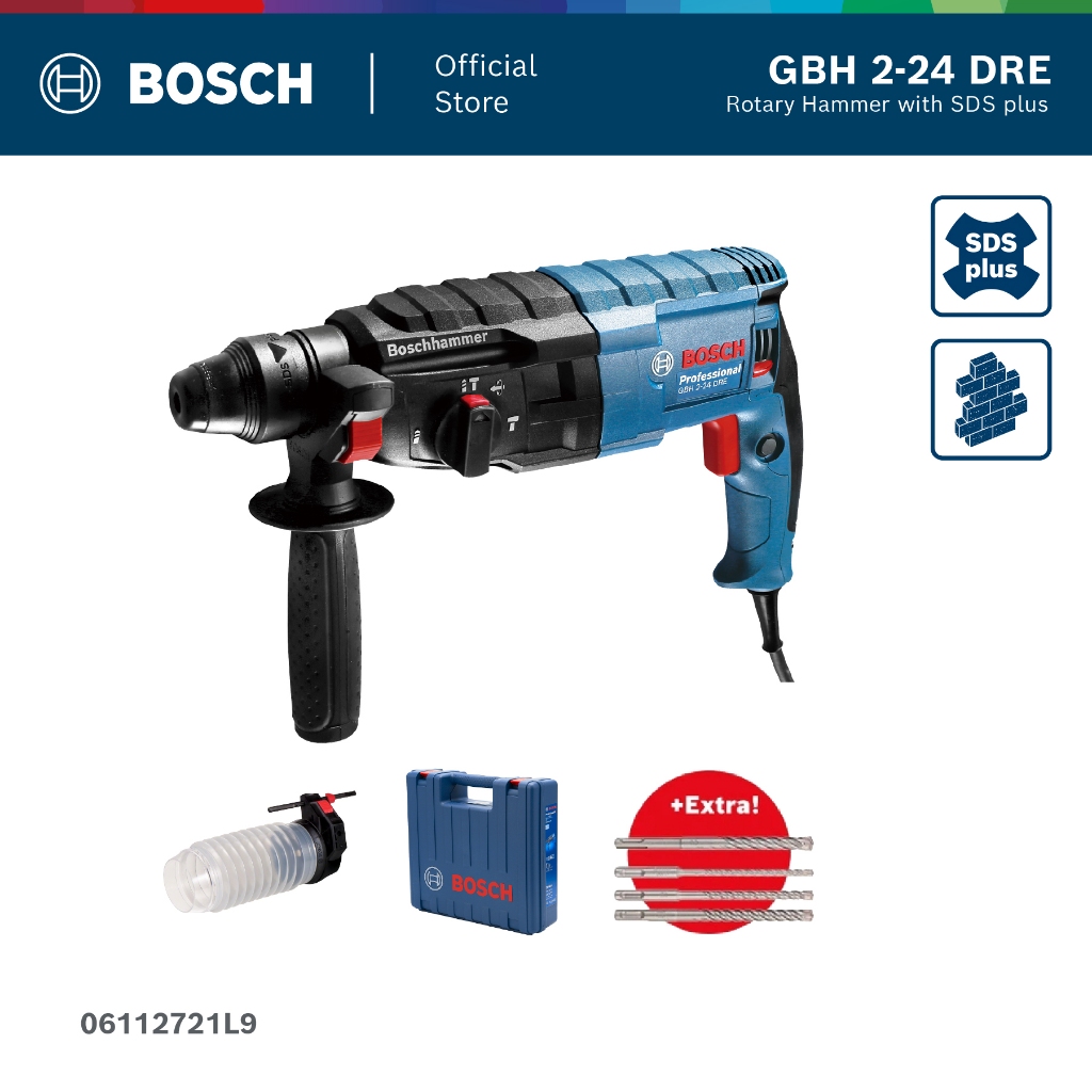 BOSCH GBH 2-24 DRE Professional Rotary Hammer Set With SDS-Plus + 4pcs ...