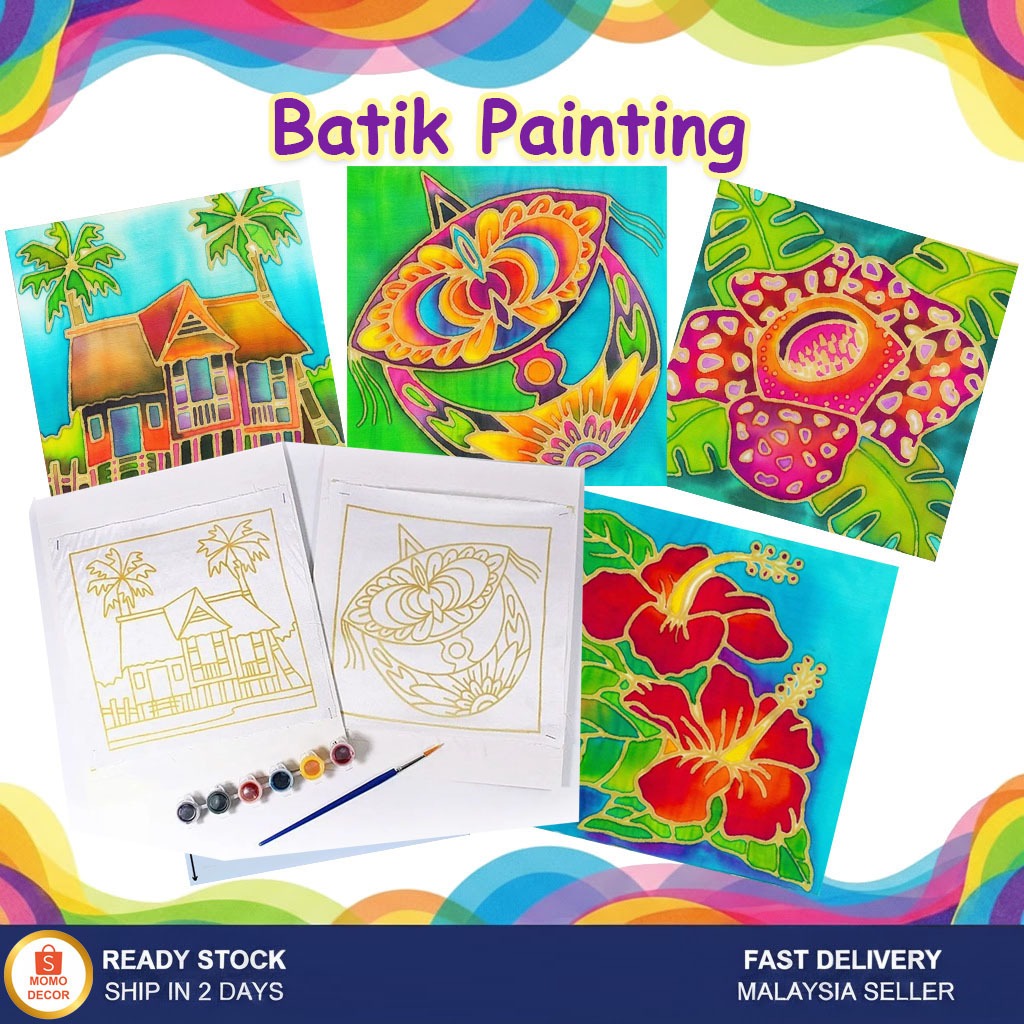 Momo Batik Painting Canvas Kids Art Craft 21x21cm Diy Coloring Kit