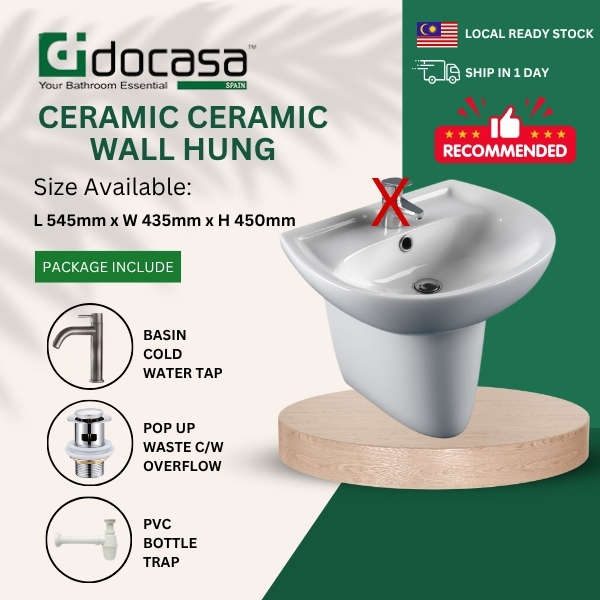 DOCASA B301 545mm Ceramic White Wall Hung Basin Half Pedestal Basin ...
