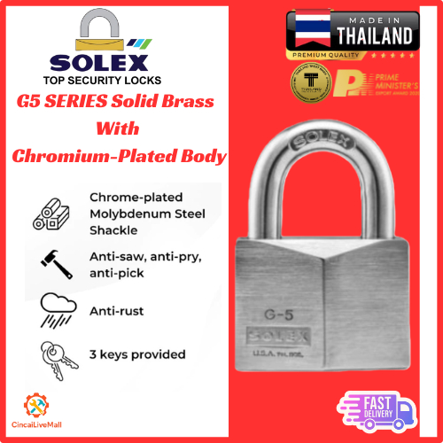 SOLEX [100% THAILAND] Padlock G5 Series Heavy Duty Anti-Cut Padlock Key ...