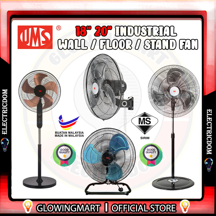 UMS 18"/20" Inci INDUSTRIAL Stand Fan & Wall Fan 3 SPEED 3 BLADE ...