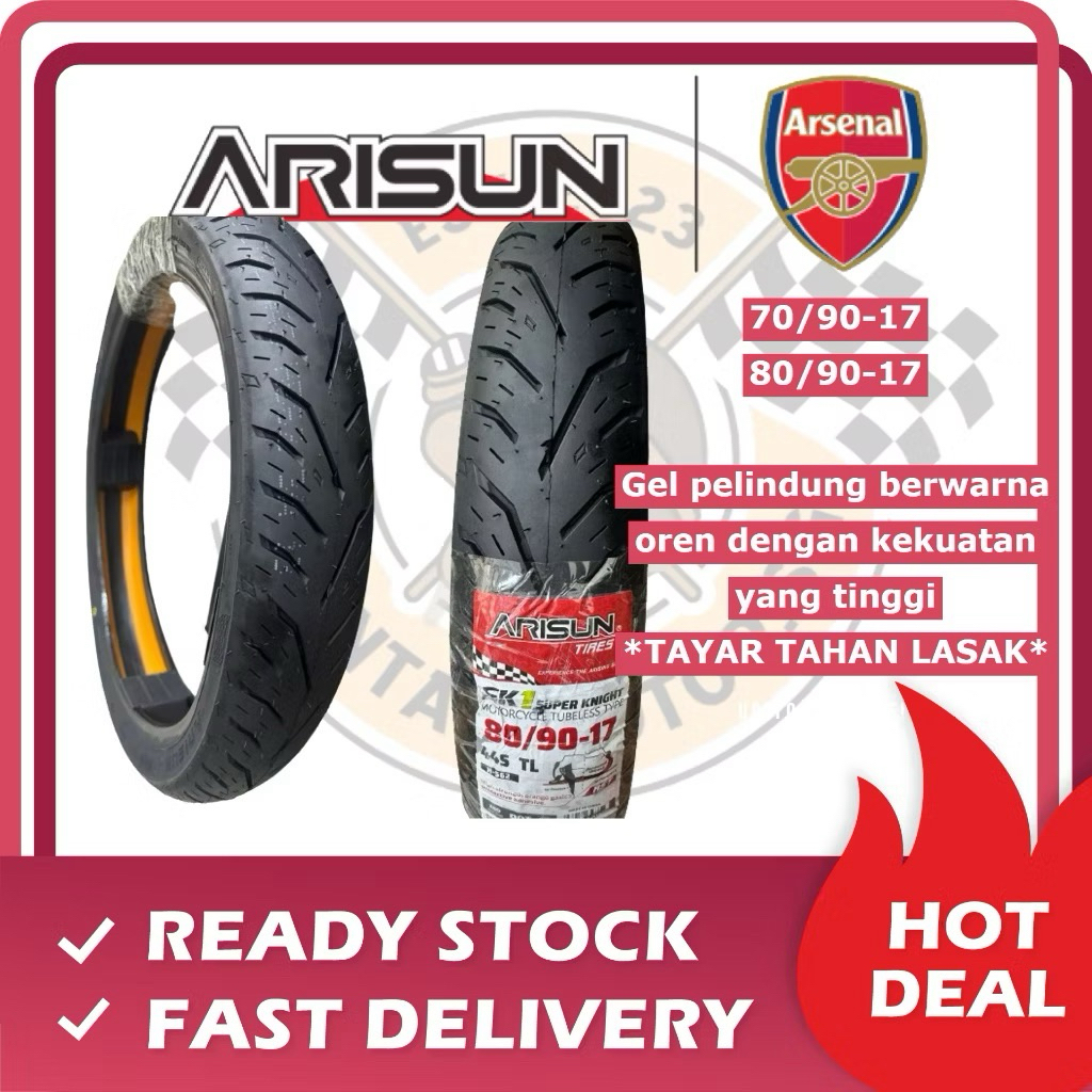 ARISUN TUBELESS TYRE 70/90 80/90 RACING COMPOUND TAYAR TYRE TIRE TAYAR ...
