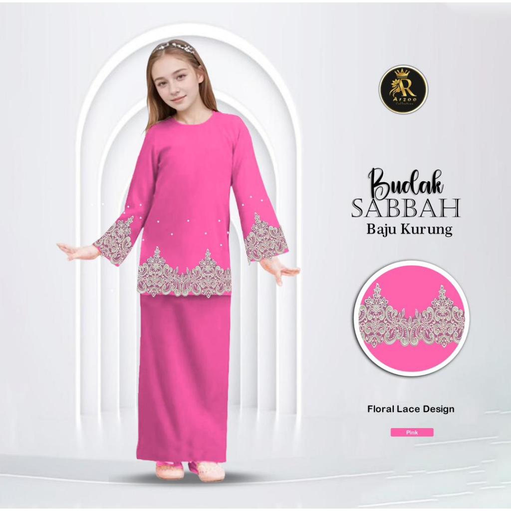 Hight Quality Baju Kurung Budak Sabah With Big White Lace And Batu New ...