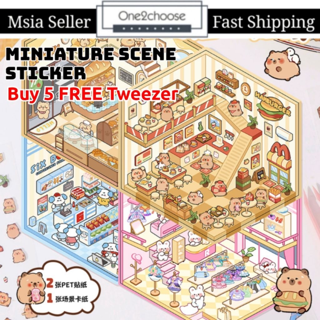 3D Miniature Scene Sticker Building Scene Background Cartoon PET ...