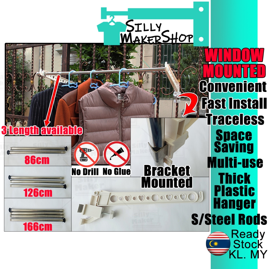Plastic Adjustable Window Mounted Clothes Hanger Stainless Steel Rod ...