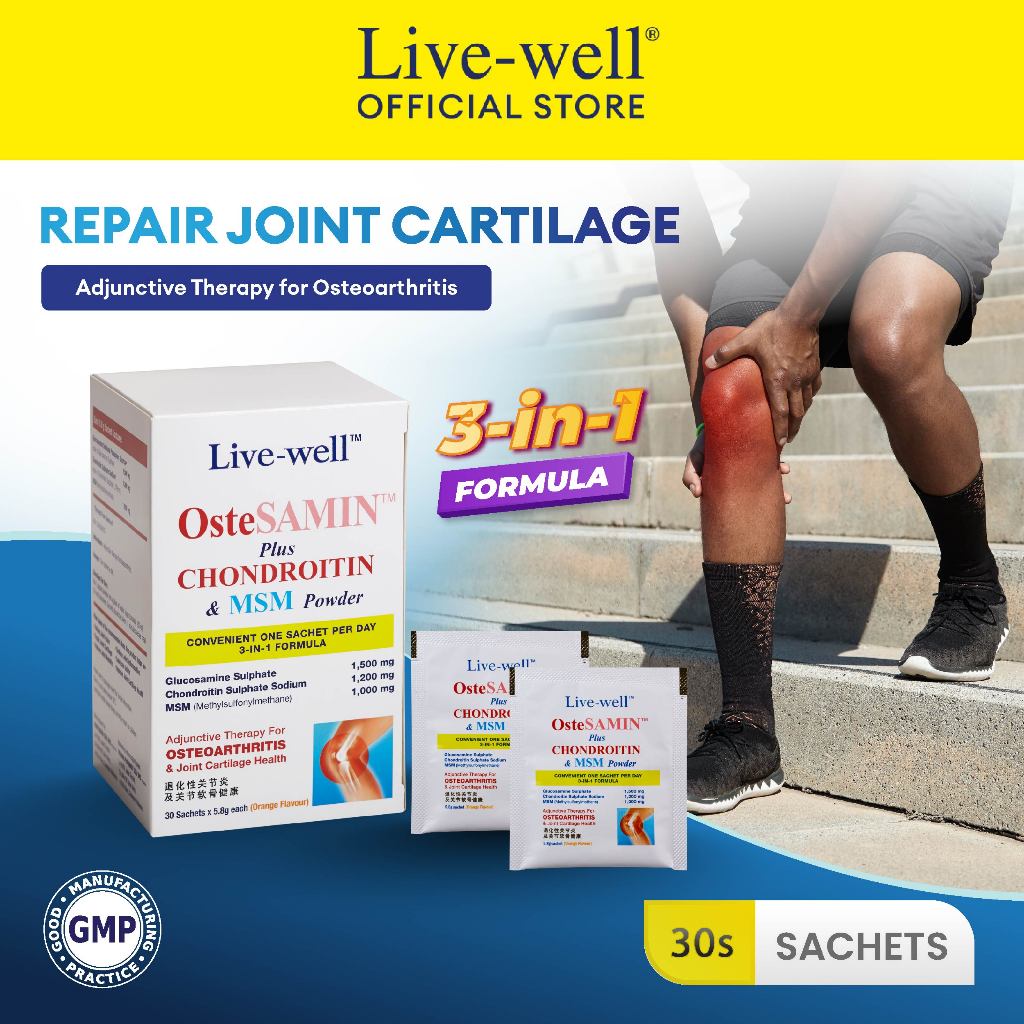 Live-well OsteSAMIN Plus Chondroitin MSM 3-in-1 Powder Glucosamine ...